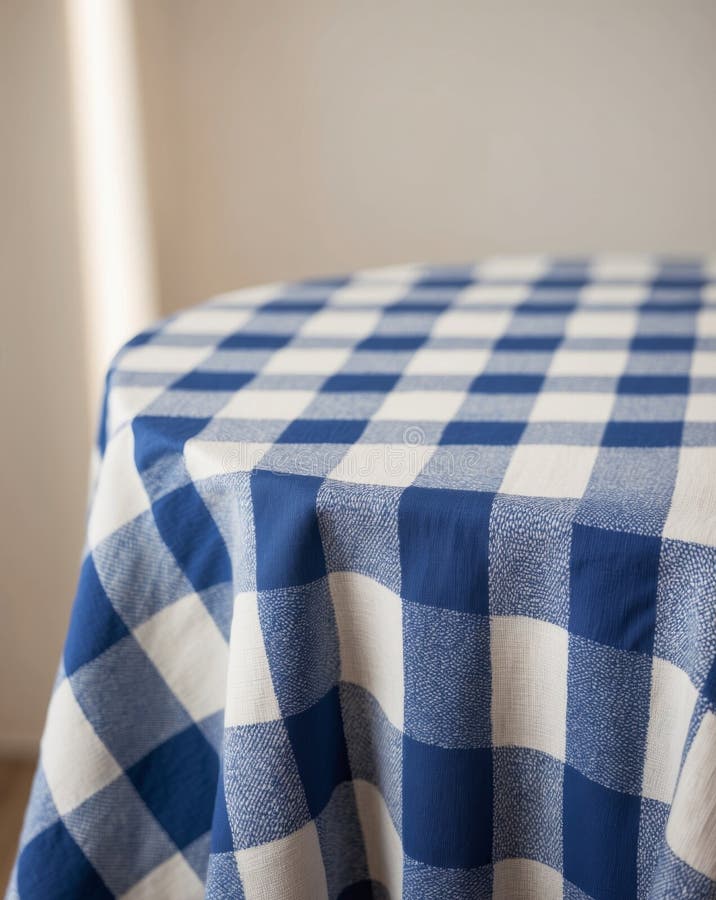 A Close Up of a Blue and White Checkered Table Cloth. Stock Image ...