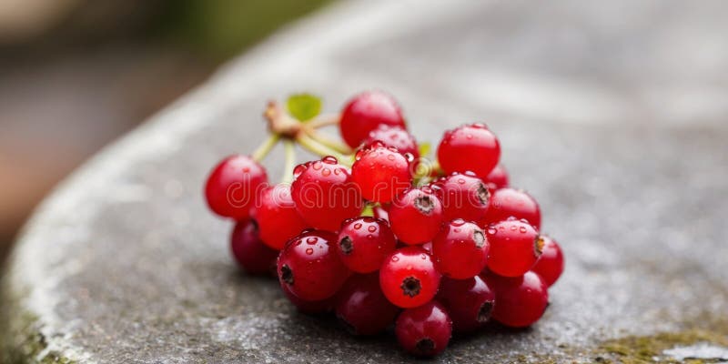 A Close Up of a Bunch of Red Berries on a Stone Surface. Stock ...