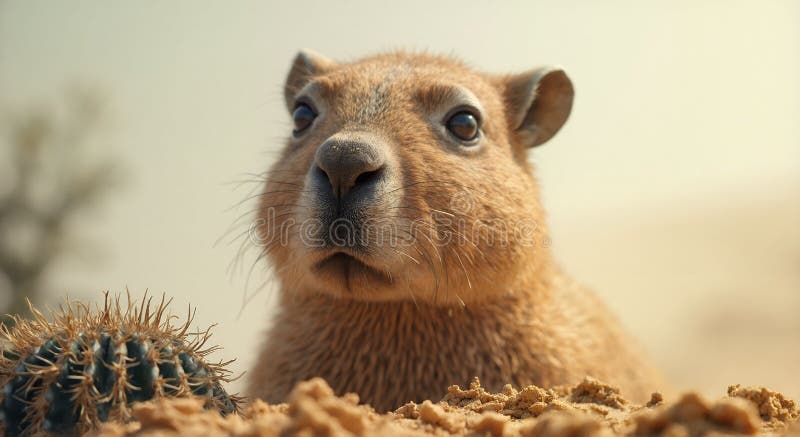 Capybara in the Desert with a Cactus Stock Image - Image of brown ...