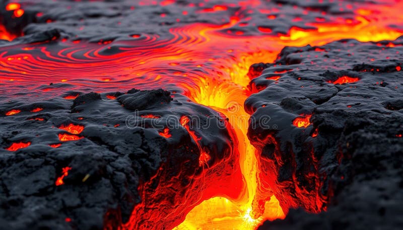 Close-up of Flowing Molten Lava with Vibrant Colors Stock Illustration ...