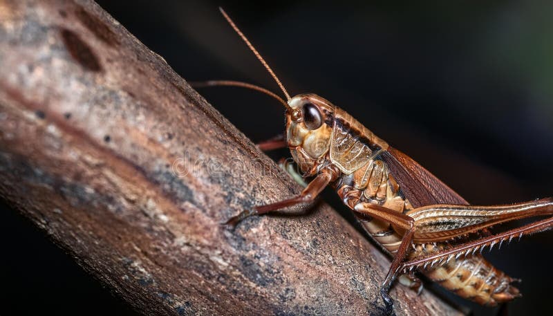 Grasshopper on a Branch Close-up. Stock Illustration - Illustration of ...
