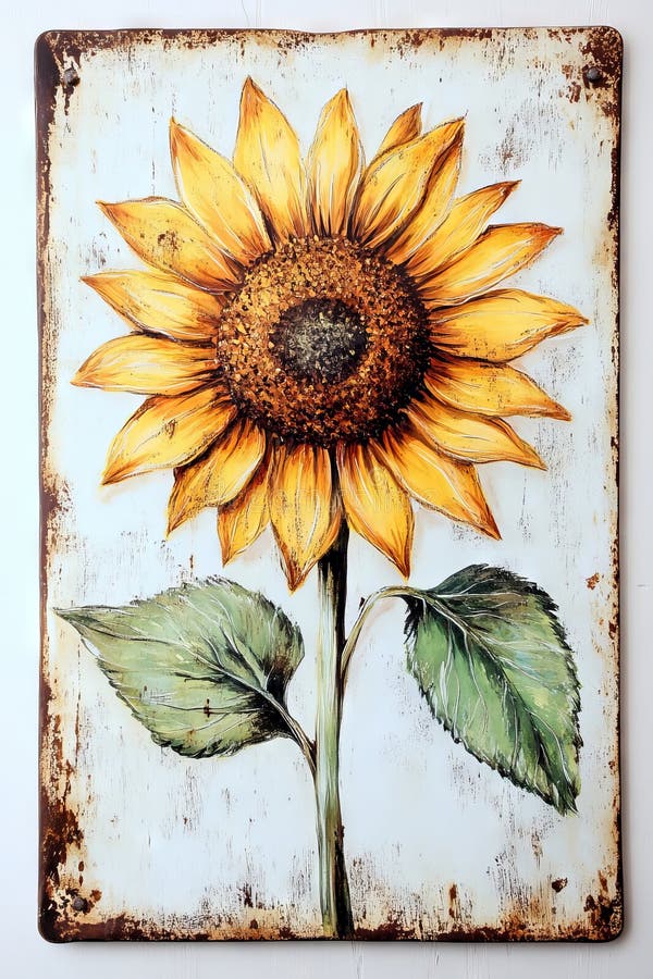 A Hand-painted Sunflower on a Rustic Background. Stock Illustration ...