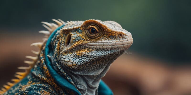 Close Up of a Head of a Lizard Wearing Coat. Stock Illustration ...