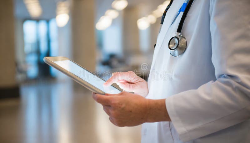 Doctor Using Tablet at Hospital Stock Illustration - Illustration of ...