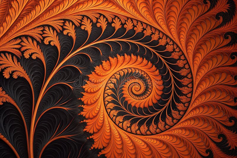 A Close Up of a Swirling Orange and Black Design, AI Stock Illustration ...