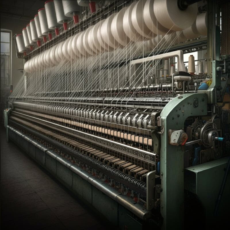 AI-Generated Close-Up of Industrial Textile Machine with Thread Spools ...