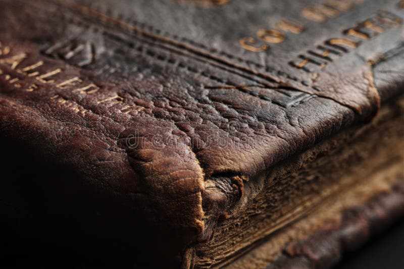 AI-generated Close-up of an Old Leather-bound Book Corner with Embossed ...