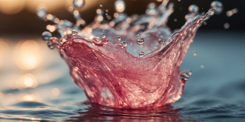 Close-Up of Pink Water Splash with Bubbles and Reflections. Stock Photo ...