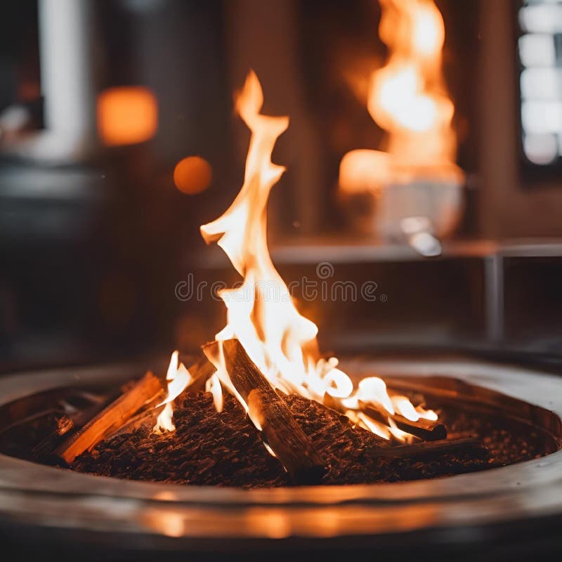 Cozy Indoor Fire Pit with Dancing Flames. Stock Illustration ...