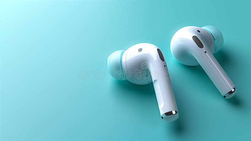 Minimalist Wireless Earbuds on a Light Blue Background Stock ...