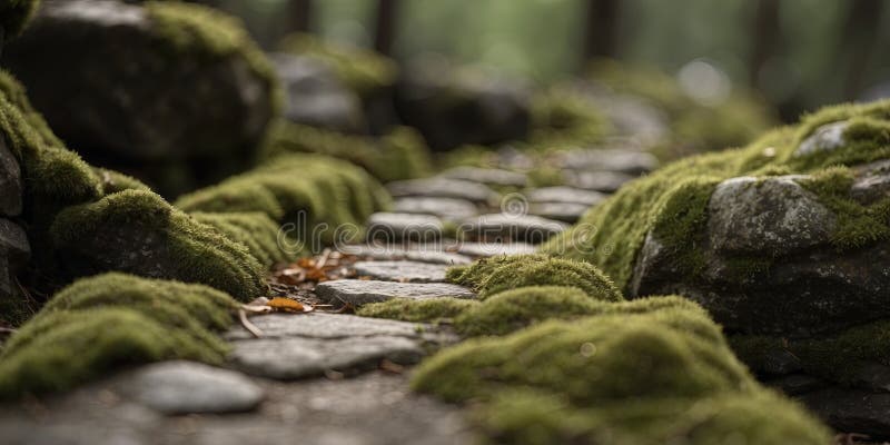 Close-up of a Stone Path Covered in Moss. Stock Illustration ...