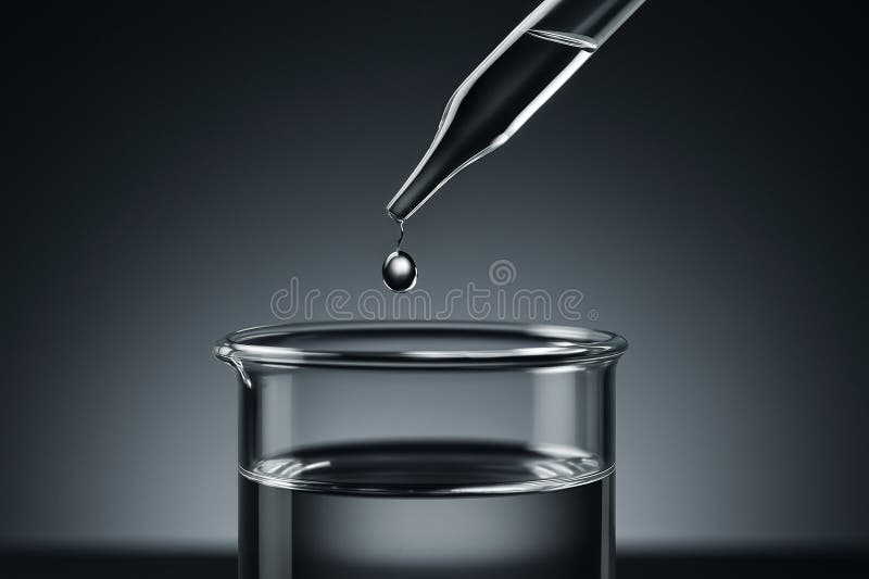 AI Generated Close Up of a Transparent Liquid Drop Falling from Pipette ...