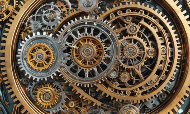 A Close Up of a Clock Mechanism with Gold and Silver Gears. Stock ...