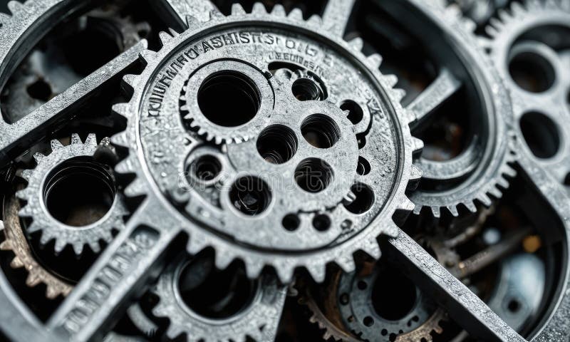 A Close Up of a Metal Gear Mechanism with Many Small Gears. Stock ...