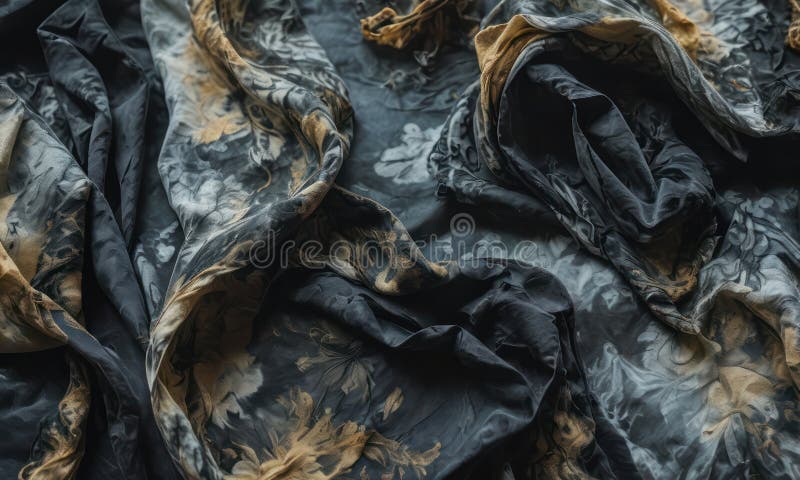 A Close Up of a Piece of Cloth with a Gold and Black Pattern. Stock ...