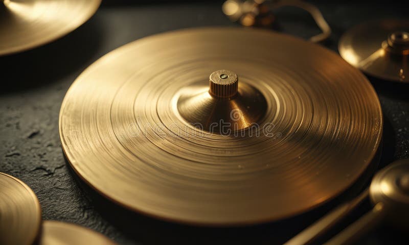 A Close Up of a Gold Colored Drum Set. Stock Illustration ...