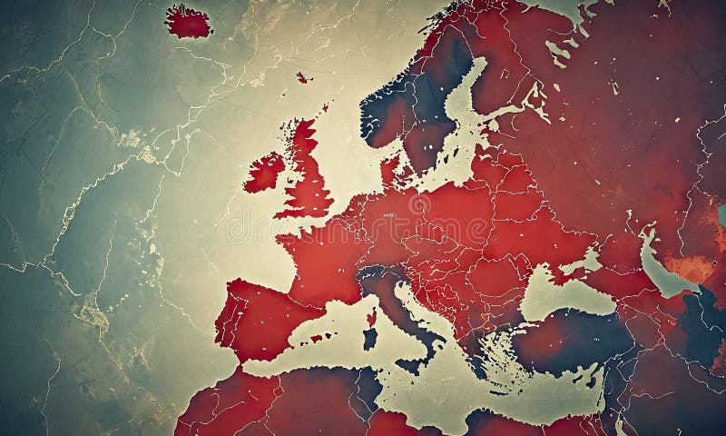 A Map of Europe is Shown with the Borders of the Countries in Red ...