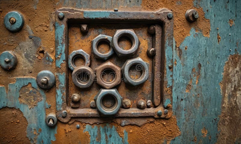 A Close Up of a Rusty Metal Surface with Nuts and Bolts on it. Stock ...