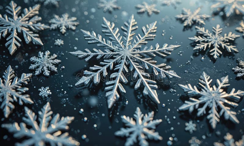 A Close Up of Snowflakes on a Dark Blue Background. Stock Illustration ...