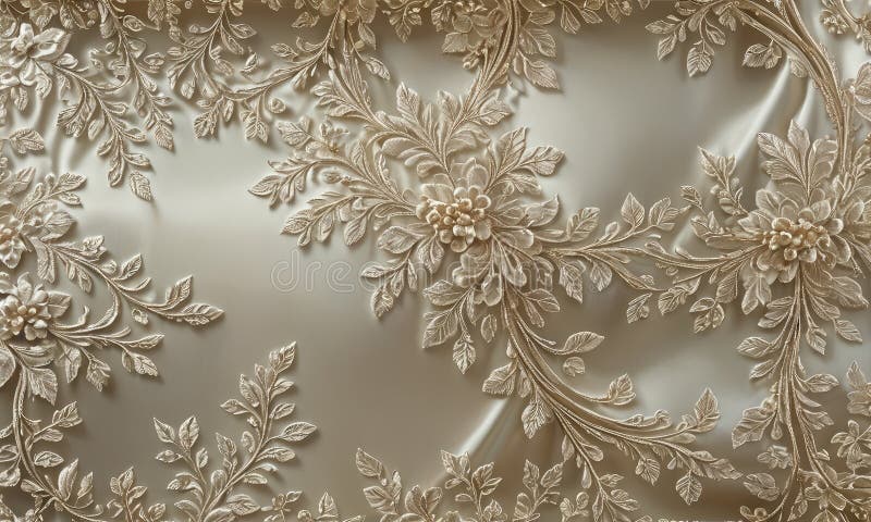 A Close Up of a White Fabric with a Floral Pattern. Stock Illustration ...