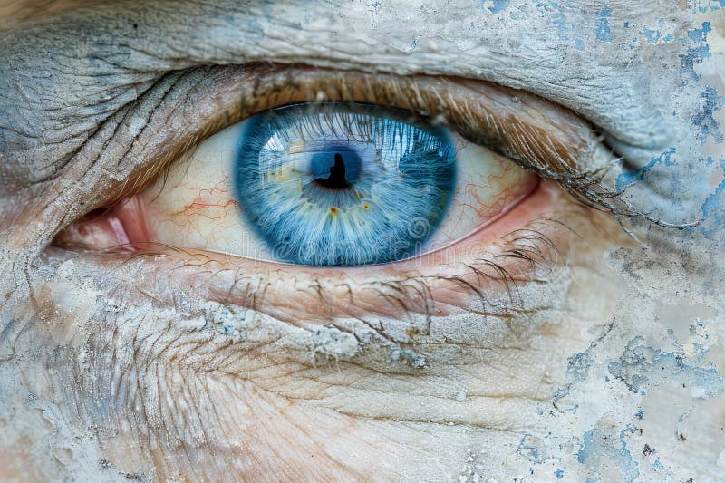 Close Up of a Weathered Human Eye with Blue Iris, Capturing the ...