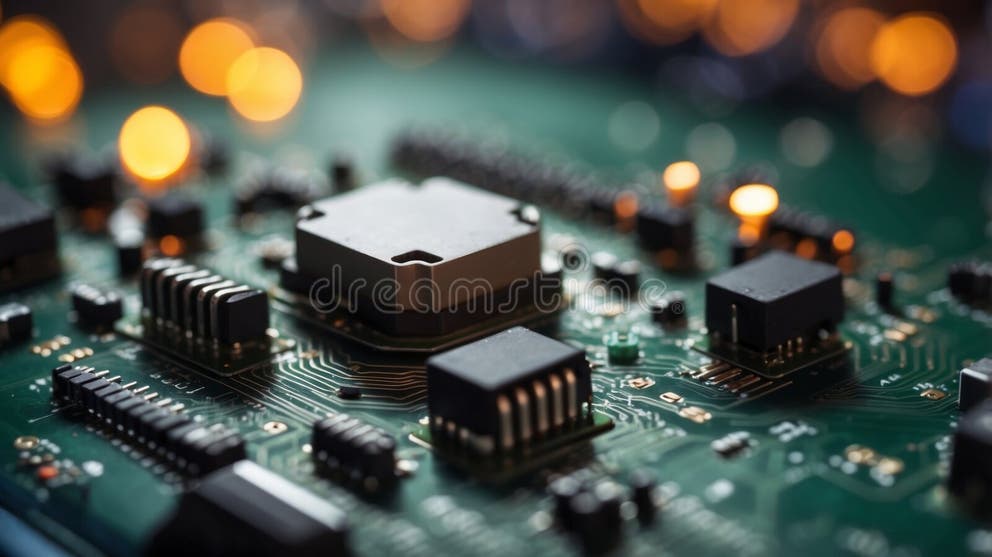 Closeup of a Circuit Board with a Glowing Processor. Stock Image ...