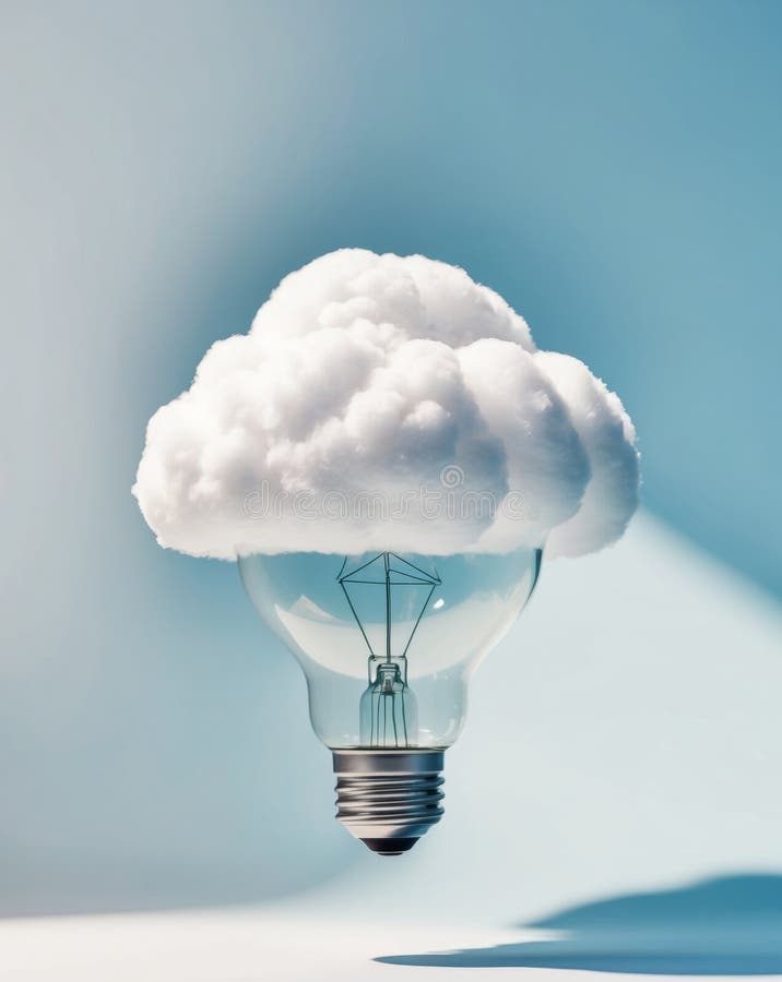 Cloud Computing Concept Fluffy White Cloud Inside a Classic Light Bulb ...