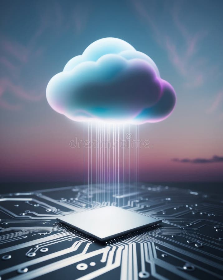 Cloud Computing Technology a Glowing Cloud Hovers Over Futuristic ...
