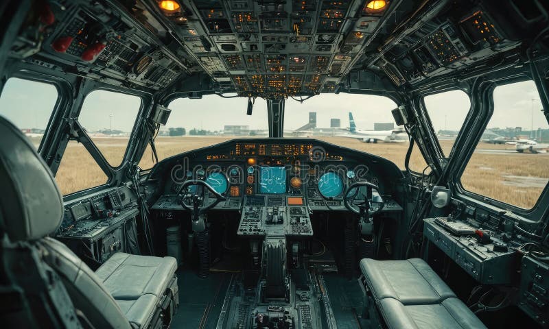 A Cockpit of a Plane with a View of the Runway. Stock Illustration ...