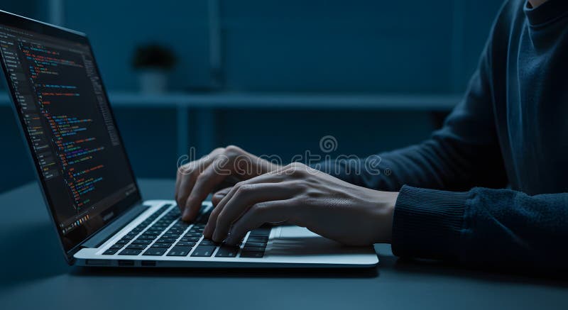 AI-Generated Code at Night stock photo. Image of keyboard - 370891574