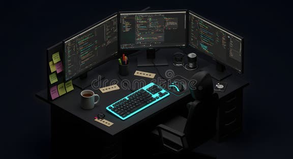 AI-Generated Coder S Workstation Stock Illustration - Illustration of ...