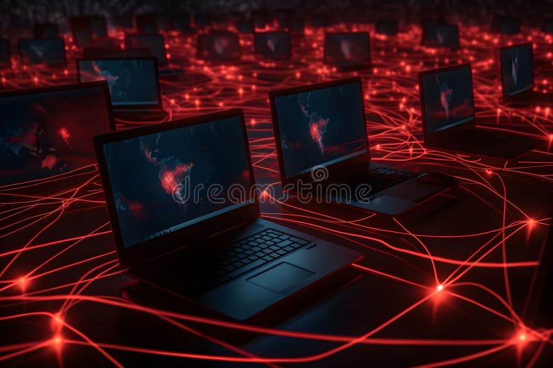 AI Generated Collection of Laptop Computers with Glowing Red Lights ...