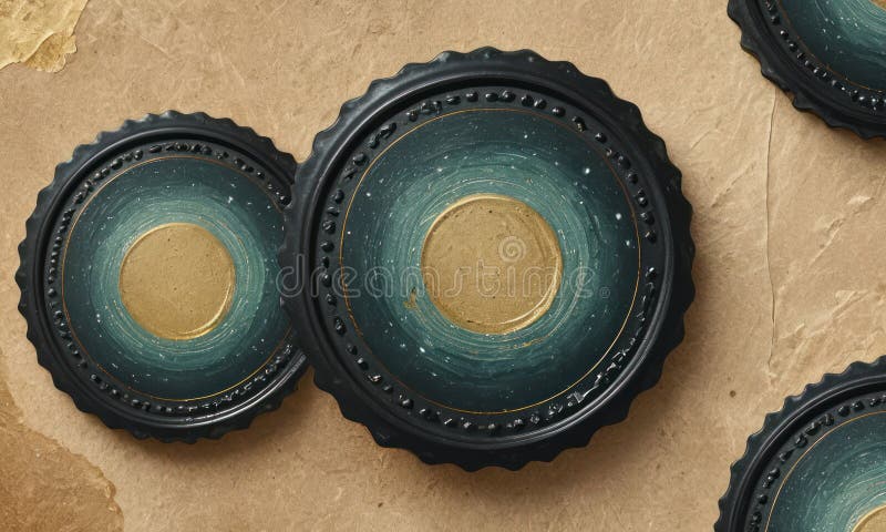 A Collection of Blue and Gold Discs are Arranged in a Row. Stock ...