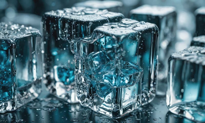 A Collection of Blue Ice Cubes in a Row. Stock Illustration ...