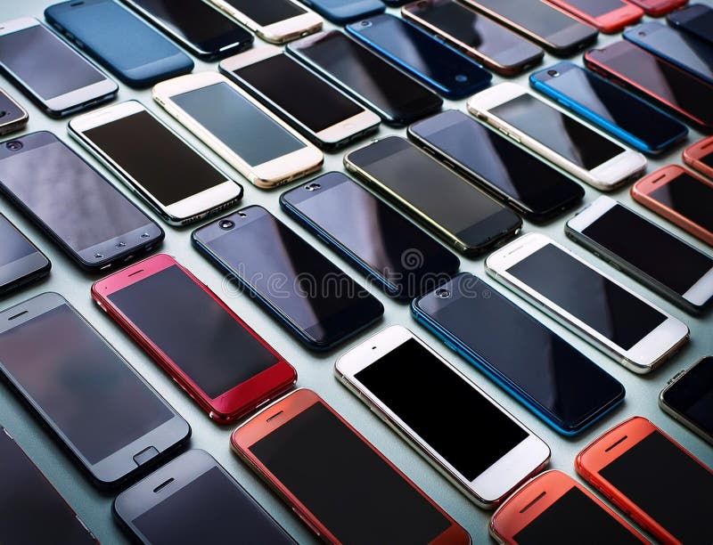 Assorted Smartphones Arranged in Rows Stock Illustration - Illustration ...