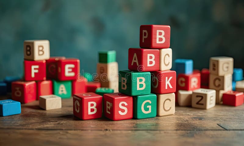 A Pile Of Wooden Blocks With Letters On Them Including B S G And C Stock Illustration