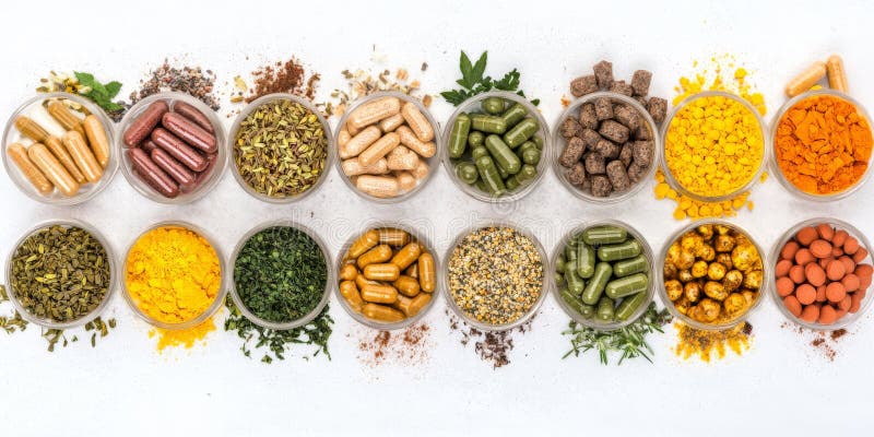 Colorful Collection of Dried Herbs Roots and Spices Arranged in ...