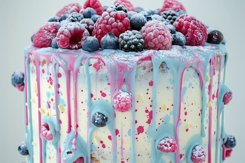 Colorful Drip Cake with Fresh Berries and Playful Decorations in a ...