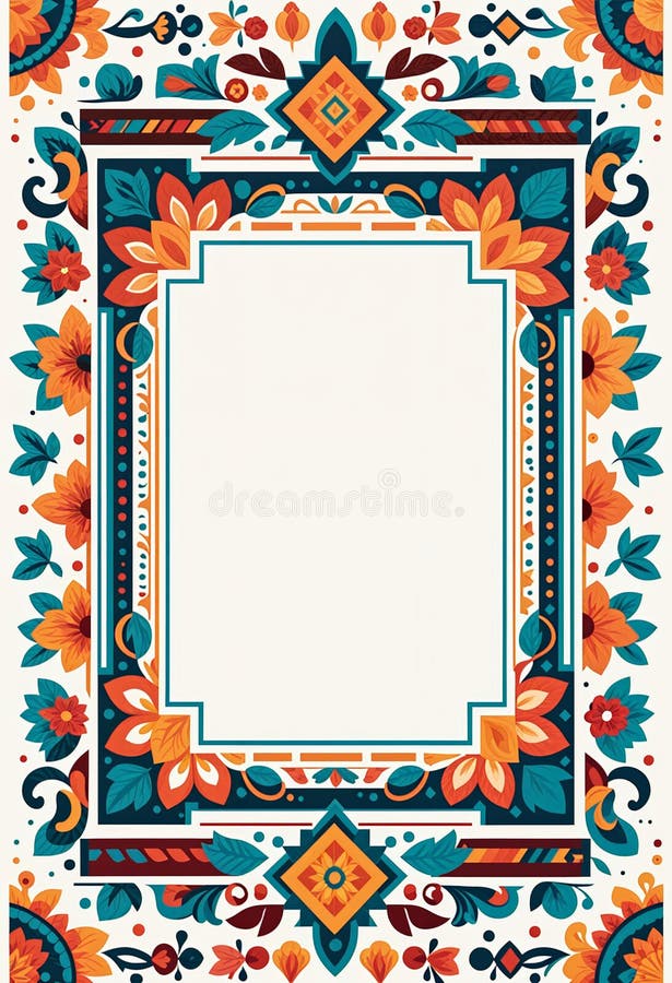 A Colorful Frame with a Picture of Flowers and Traditional Mexican ...
