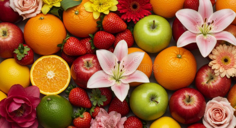 Colorful Fruit and Flower Arrangement Stock Illustration - Illustration ...