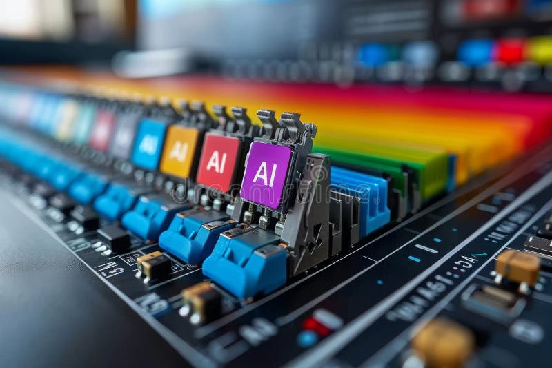 Colorful AI Keyboard in High Tech Workspace, Modern Technology, Digital ...