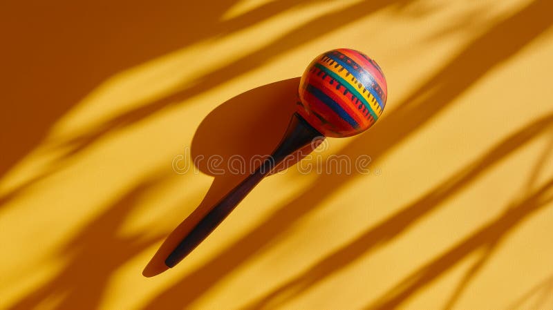 A Colorful Maraca Lies on an Orange Surface, Casting a Distinct Shadow ...
