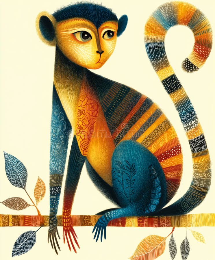 AI Generated. Colorful Monkey Drawing with Intricate Patterns and ...