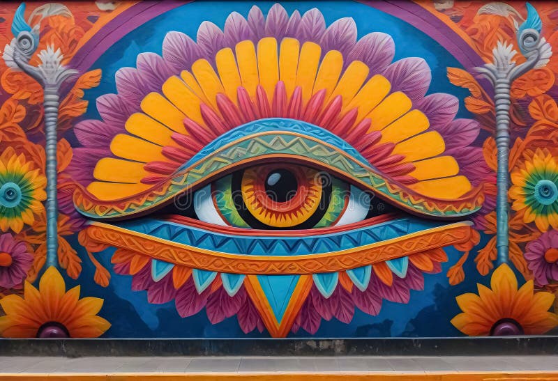 A Colorful Mural of an Eye on a Wall Stock Illustration - Illustration ...
