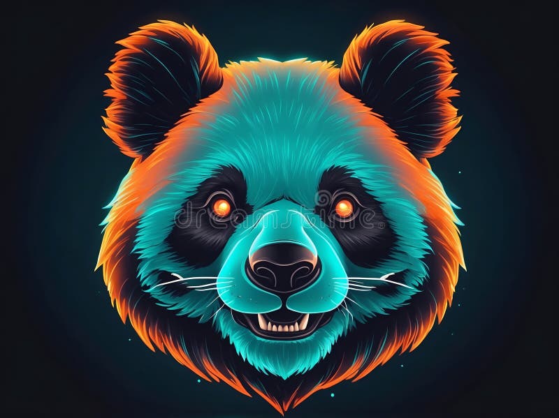 Neon Panda Head Glowing in the Dark, Showing Teeth Stock Illustration ...