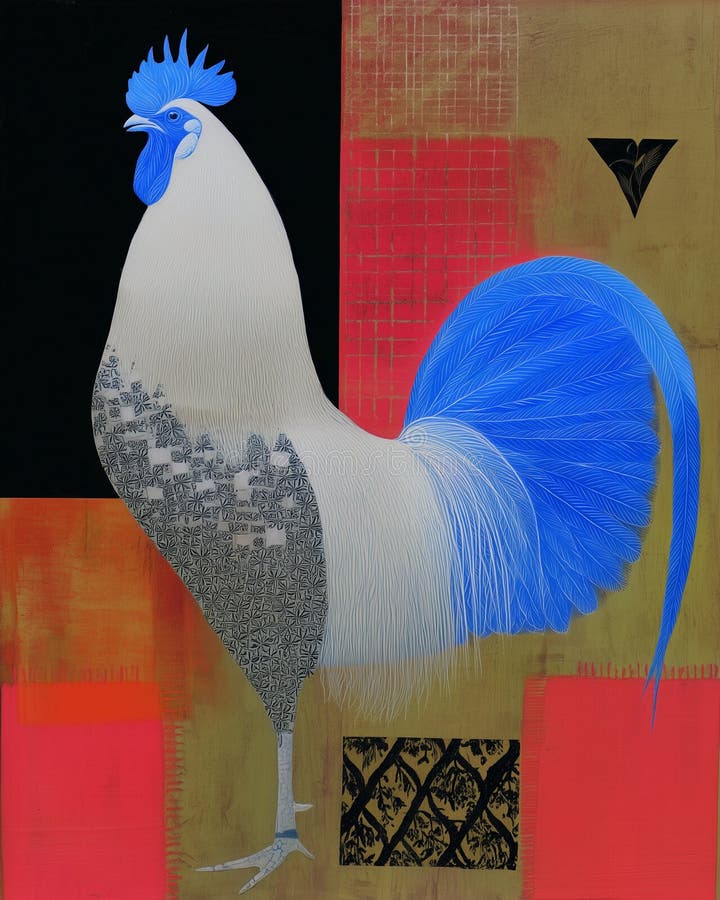 AI Generated. Colorful Patchwork Rooster Against a Backdrop of Vibrant ...