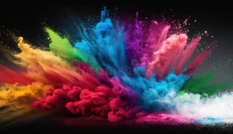 Ai Generated Colorful Rainbow Holi Paint Powder Explosion on Black Background Stock Photo ...