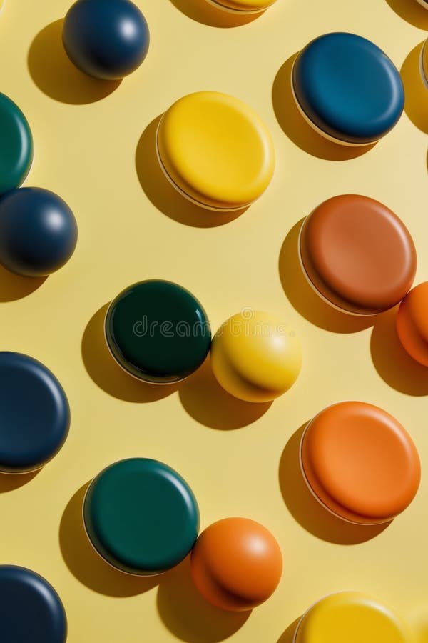 Colorful Round Objects on Yellow Background. Stock Image - Image of ...