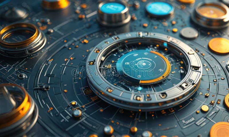 A Close Up of a Circuit Board with a Blue Circle in the Middle. Stock ...