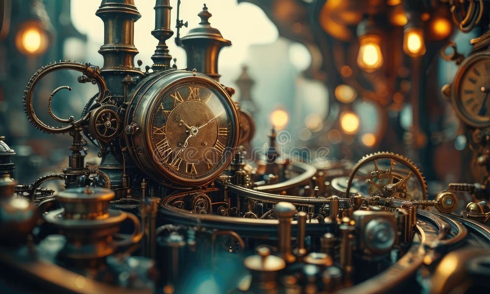 A Collection of Old Clocks and Other Machinery. Stock Illustration ...